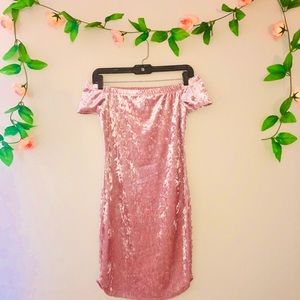 Timing | Dresses | Crush Velvet Pink Off Shoulder Dress | Poshmark